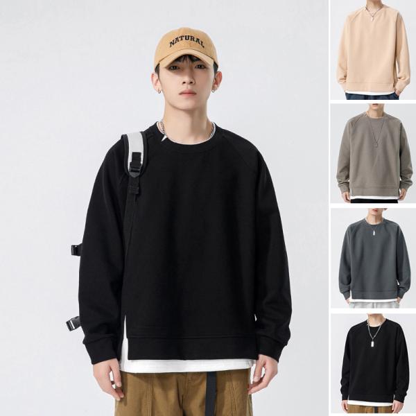 トレーナー メンズ ロングパーカー 重ね着 秋服 ブルオーバ 秋 トップス 無地 オシャレ 大人 ゆったり 秋冬 インナー