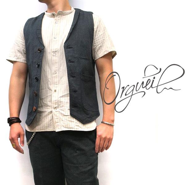 【 正規販売店 】 ORGUEIL / オルゲイユ メンズ  ジレ  [OR-4009]【メンズ　ベスト】【BLACK】 アメカジ ブラック