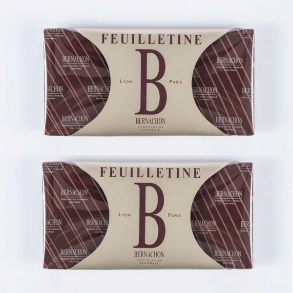 ベルナシオン ブラックチョコレート（カカオ 55%）に、アーモンドプラリネとフイユティーヌ（クレープパイ生地）入り。ベルナシオンのチョコレートの味と香りは、厳選された産地の異なる10種類のカカオ豆のブレンドから生まれます。