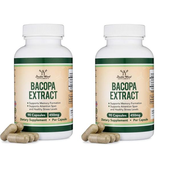 お得な2本セット Double Wood Supplements社バコパモニエリ サプリメント 濃縮20% 1粒あたり450mg配合90粒入り×2本 Bacopa Monnieri Supplements 450mg 90 Count 2b...