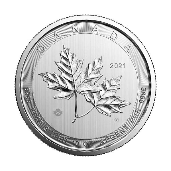 商品名 : 2021年 (新品) カナダ「ジャイアント メイプルリーフ」純銀 10オンス 銀貨品位    : 99.99％の純銀重量    : 10オンス (311グラム)状態    : 未使用品・新品サイズ : 直径 76.25 mm同梱...