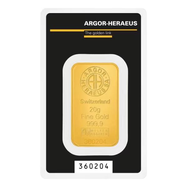 商品名 : (新品) スイス アルゴー 純金 20グラム バー品位    : 99.99％の純金重量    : 20グラム (0.643オンス)状態    : 未使用品・新品サイズ : 40.4 mm x 23.3 mm x 1.2 mm同...