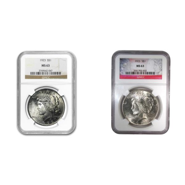 商品名 : 1923年 アメリカ ピースドル 90% 銀 流通 銀貨 NGC MS63 (ランダムラベル)品位    : 90％銀, 10％銅重量    : 26.73 グラム (純銀約 24グラム)状態    : 流通銀貨 (NGC MS...