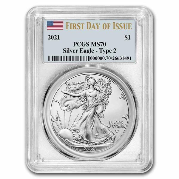 商品名 : 2021年 (新品) アメリカ「イーグル・ウオーキング リバティ」純銀 1オンス 銀貨 PCGS MS70 (発行初日)【2型】品位    : 99.9％の純銀重量    : 1オンス (31.1グラム)状態    : 新品 (...
