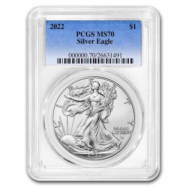 商品名 : 2022年 (新品) アメリカ「イーグル・ウオーキング リバティ」純銀 1オンス 銀貨 PCGS MS70品位    : 99.9％の純銀重量    : 1オンス (31.1グラム)状態    : 新品 (PCGS MS70)サ...