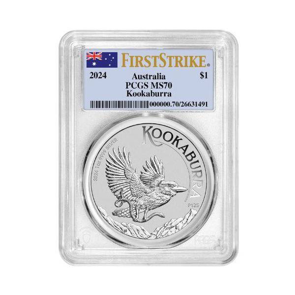 商品名　 : 2024年 (新品) オーストラリア「クッカ バラ・ワライカワセミ」純銀 1オンス 銀貨 PCGS MS70 (ファーストストライク)品位   　 : 99.99％の純銀重量   　 : 1オンス (31.1グラム)状態   ...