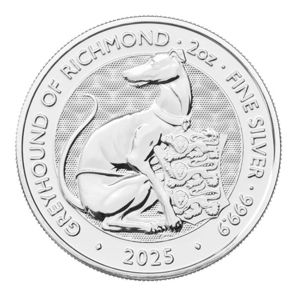 商品名 : 2025年 (新品) イギリス「ロイヤルチューダービースト・リッチモンドのグレイハウンド」純銀 2オンス 銀貨品位    : 99.99％の純銀重量    : 2オンス (62.2グラム)状態    : 新品・未使用品サイズ :...