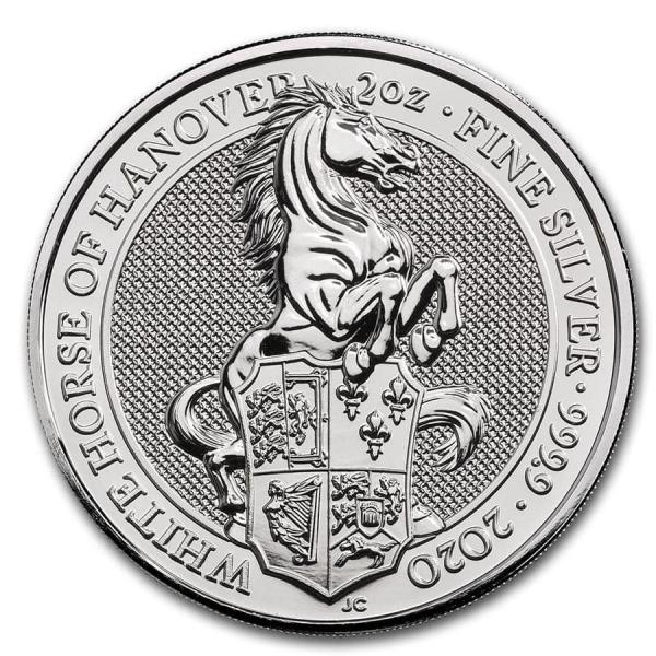 商品名 : 2020年 (新品) イギリス「クィーンズ ビースト・ホワイトホース 白馬」純銀 2オンス 銀貨品位    : 99.99％の純銀重量    : 2オンス　(62.2グラム)状態    : 未使用品・新品サイズ : 38.61 ...