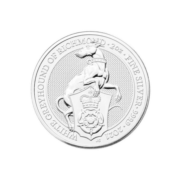 商品名 : 2021年 (新品) イギリス「クィーンズ ビースト・リッチモンドの白いグレイハウンド」純銀 2オンス 銀貨品位    : 99.99％の純銀重量    : 2オンス　(62.2グラム)状態    : 未使用品・新品サイズ : ...