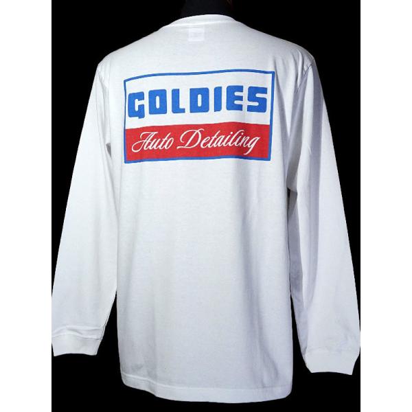 横浜元町の KUSTOMSTYLE SO-CAL さんにてDESIGN〜PRINTまでお願いいたしました GOLDIES  “TRICOLORE LOGO"  長袖Tシャツ WHITEFRONT左胸とBACKにプリントSIZEM- 着丈69...