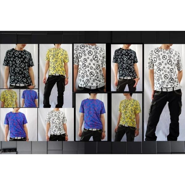 総柄ピースマークTシャツは4colorの展開。デザインも存在感溢れ、タイトな仕上がりです。サイズＭ　着丈62ｃｍ　横幅45ｃｍ　肩幅41ｃｍ　袖丈22ｃｍサイズＬ　着丈64ｃｍ　横幅47ｃｍ　肩幅42ｃｍ　袖丈23ｃｍ