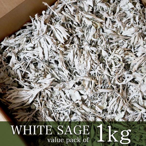 【ご確認ください】無作為に1kgを箱詰めし、お届けをさせて頂きますため、良質な枝付きの葉だけでなく、葉の状態が悪いものや、枝から葉が落ちた状態のもの、クラッシュ状のものが混じります。■内容量等1kgホワイトセージ産地：米国　カリフォルニア学...