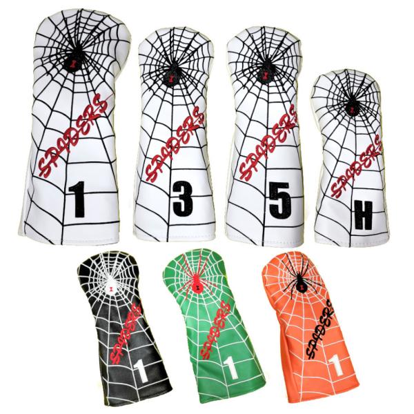 防水 PUレザー スパイダー刺繍 ヘッドカバー・ドライバー（＃1）・フェアウェイ（＃3・＃5）・ユーティリティ（H)・刺繍番手入り（１・３・５・H）・裏地は起毛素材でクラブを保護します。素材：PUレザー裏材：起毛材サイズ（約）ドライバー：縦...