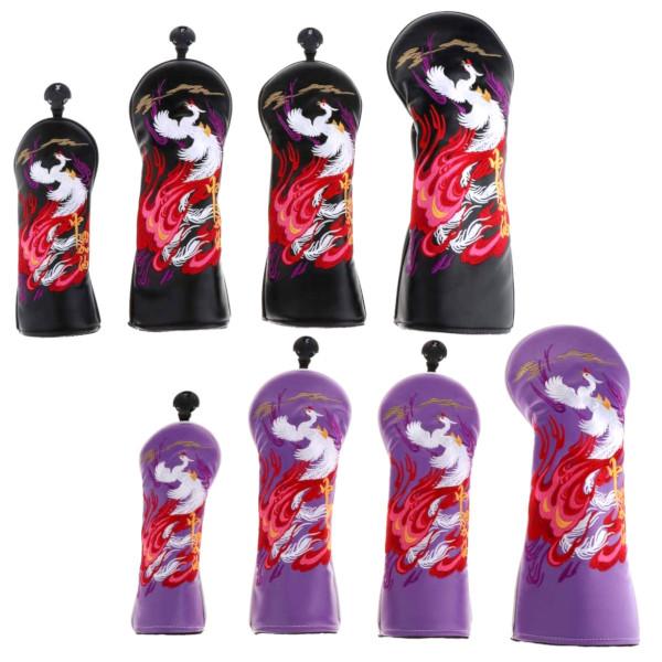 防水PUレザー鳳凰柄ウッドヘッドカバー4点セット・＃3、＃5、＃UTには回転式番号タグ付き・裏地は起毛素材でクラブを保護します。素材：PUレザー裏材：起毛材サイズ（約）#1：縦370×幅140mm#3：縦300×幅110mm#5：縦300×...