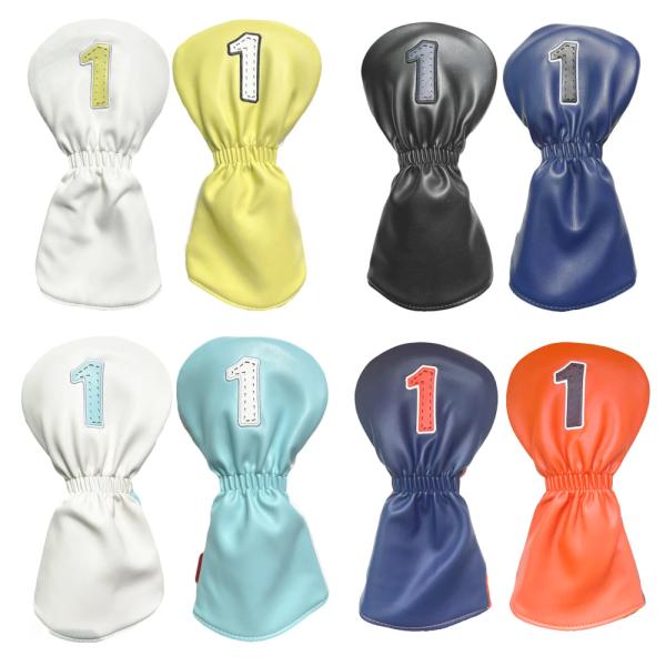 おしゃれな色合いと表裏で異なるカラーが特徴のヘッドカバー。※落下防止の絞りがきついというご意見が多かった為、若干緩めに改良しております。素材：PUレザー裏材：起毛材ダイヤル式番手タグ(FW)(UT)：3/4/5/7/X※【ホワイト/スカイブ...