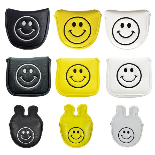 高級感のある防水PUレザー。スマイルマークが特徴のパター用ヘッドカバー3種。素材：PUレザー裏材：起毛材マグネット付サイズ（約）縦11.5cm 横13.5cm 厚さ3cm※手作業による計測のため多少の誤差がございます。モニターによって色が多...