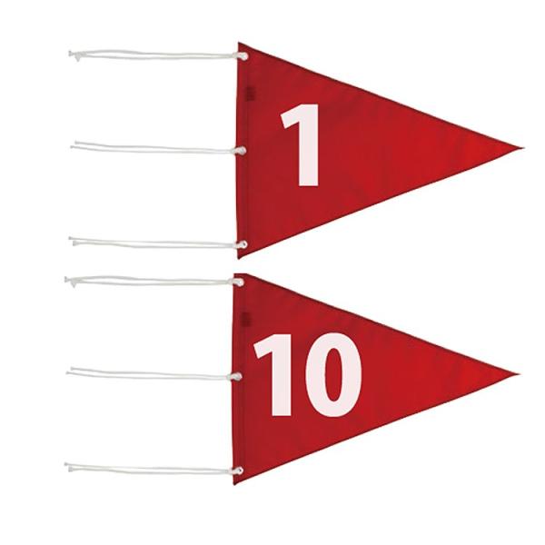 サイズ：350×460mm材質：ナイロン210デニール平織（アクリルコート）1〜9、10〜18の2種類赤×白文字