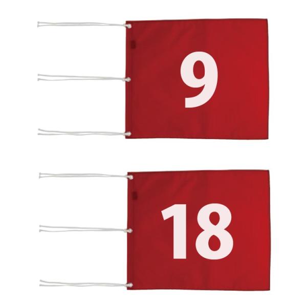 サイズ：340×420mm材質：ナイロン210デニール平織（アクリルコート）1〜9、10〜18の2種類赤×白文字