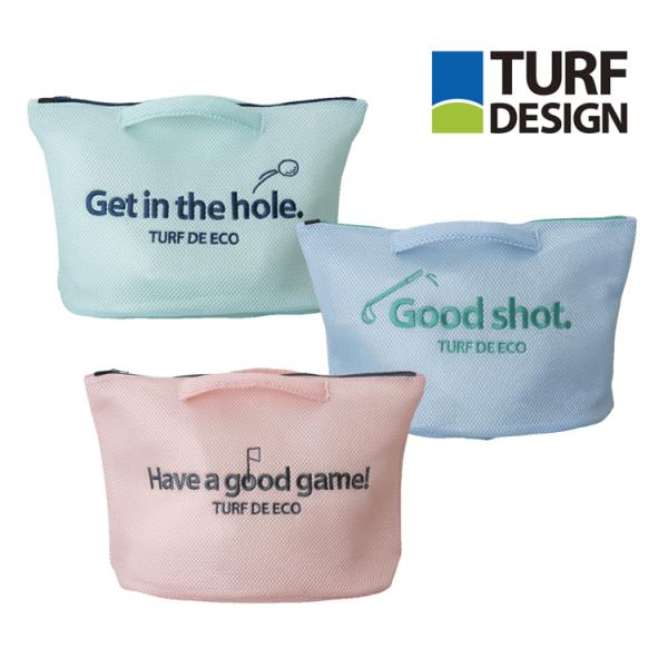 ラウンドで使用したウェアを持ち運び用トートラウンドで使用したウェアを持ち運びするためトート型に。中身が見えないように厚手のメッシュを使用。家ではそのまま洗濯機で洗えます。素材：ポリエステルサイズ：40×27×21cm