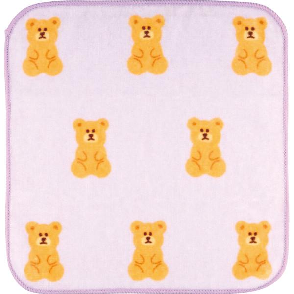 ワンコインのプチギフト、ちょっとしたプレゼントや贈り物にかわいいくま柄のプチタオル●ギフトボックス入り●綿100％●現品約21×21ｃｍタイプ：パープルＰＴＯＧ1 パープル