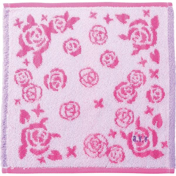 婦人向けタオルハンカチです。薔薇が散りばめられたおしゃれなデザインです。●婦人タオルハンカチ1枚●綿100％●現品約25×25ｃｍタイプ：薔薇ピンクＡＶＴ−06 ＰＩ