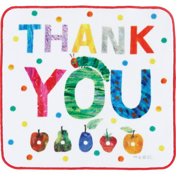 はらぺこあおむしのタオルハンカチ。はらぺこあおむしの世界を楽しめる感謝の言葉に花をそえる商品です●タオルハンカチ1枚●綿100％●現品約25×25ｃｍタイプ：サンキューＰＥ446000