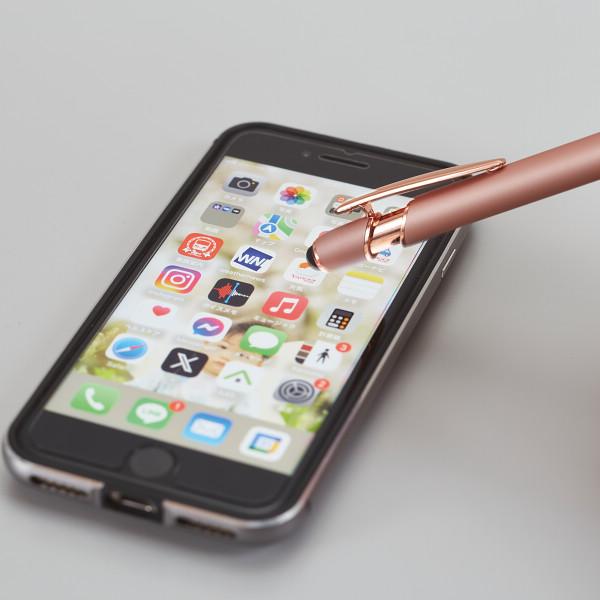 握りやすいラバータッチ。見た目を引き立たせるメッキ加工が特長です。●アルミ・ＡＢＳ樹脂●現品約1φｘ14.5ｃｍタイプ：ピンクゴールドＳＣ2402ＰＧ