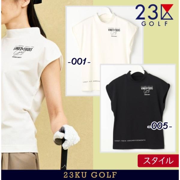 □名称：23区GOLFレディース　フレンチスリーブモックネックシャツ□素材：ナイロン50・レーヨン39・ポリウレタン11%□機能性：ストレッチ・UVケア□サイズ*1サイズ（バスト81〜85cm・身長156〜164cm）*2サイズ（バスト84...