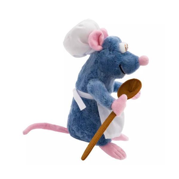 ピクサー映画「レミーのおいしいレストラン」のレミー ぬいぐるみ/スモールプラッシュトイ。シェフの帽子とエプロンを身に着けて大きなスプーンを持っています。サイズ 高さ 約22cm　USディズニーストア限定　Disney Store Remy ...