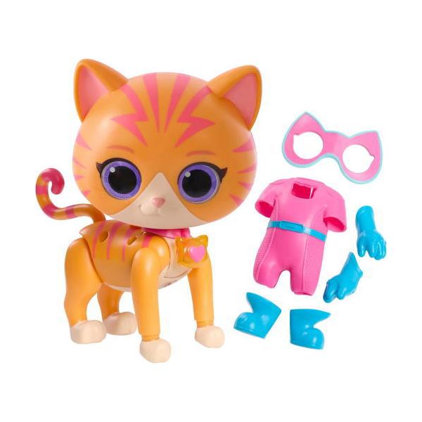 スーパーキティ トランスフォーミング ジニーのフィギュア。ジニーをスーパーヒーローに変身できて、お腹を押さえると胸が光りオリジナルボイス(英語)で喋ります。セット内容はフィギュア、コスチューム、マスク、グローブ2点、ブーツ2点、首輪1点。サ...