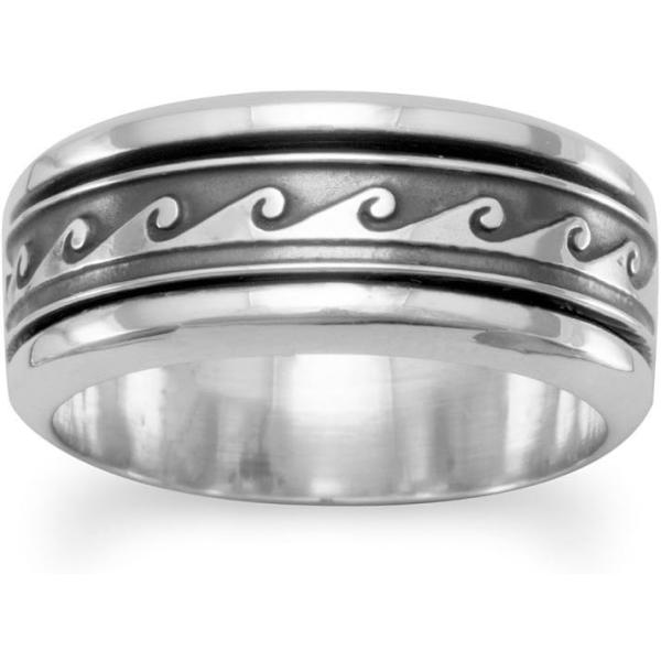 商品名スピンリングwith Waveデザインメンズレディースサイズアンティーク調スターリングシルバーAzureBella Jewelry Spin Ring with Wave Design Mens Womens Sizes Antiqu...
