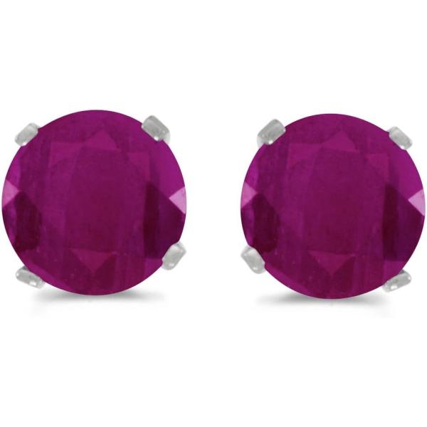 商品名1カラット 天然ラウンドカット ルビー スタッド ピアスセット 14k ホワイトゴールド1 Carat Total Weight Natural Round Ruby Stud Earrings Set in 14k White Go...