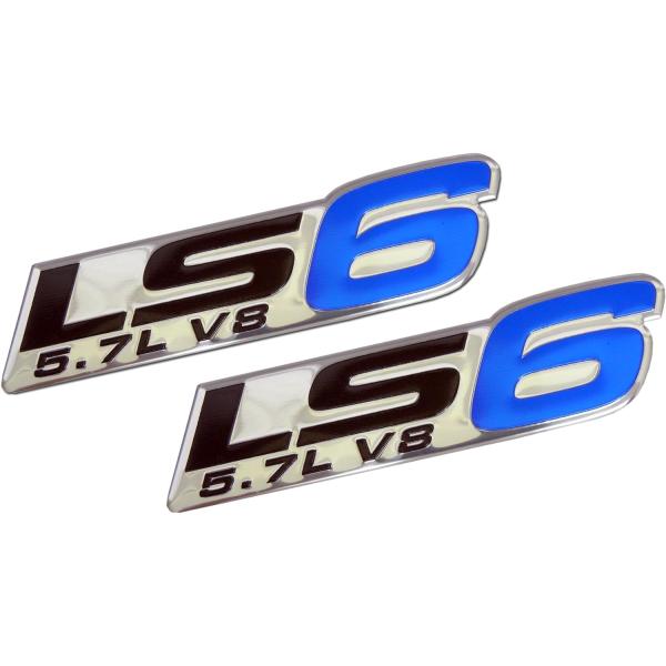 商品名2x (pair/set) LS6 5.7L V8 Blue Engine Emblems Badges Highly Polished Aluminum Chrome Silver for GM General Motors Cad...