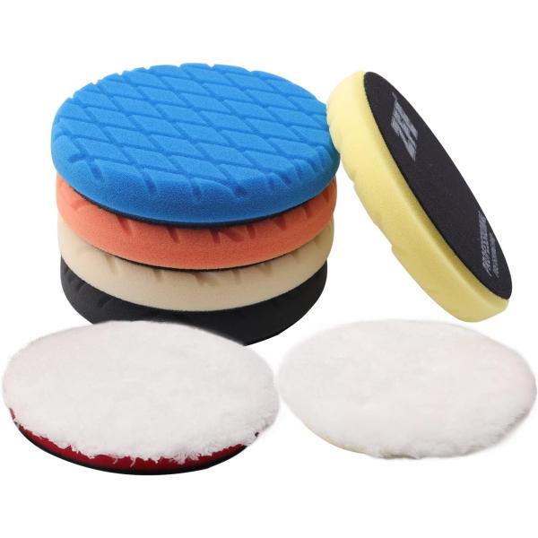商品名Buffing Polishing Pads, ZFE 7Pcs 5""(125mm) Waffle Foam Buffing Pads Polishing Pads Wool Pad Kit for 5Inch Backing Pl...
