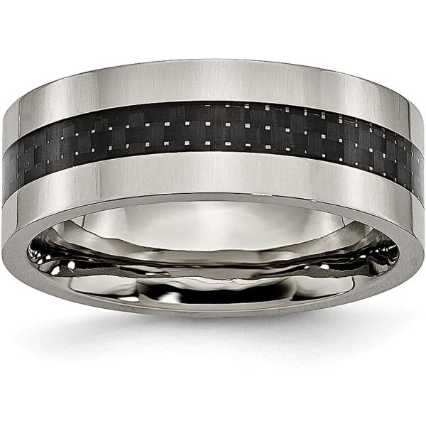 商品名ICE CARATS チタン ブラック カーボンファイバー インレー 8mm バンドリング メンズ ウェディング ファッション ジュエリー お父さん メンズ ギフト, カーボンファイバー、チタンICE CARATS Titanium ...