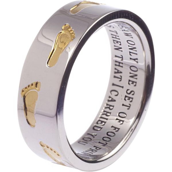 商品名High PolishedステンレススチールツートンカラーFootprints in the SandリングBeads &amp; Pearls Jewelry High Polished Stainless Steel Two-To...