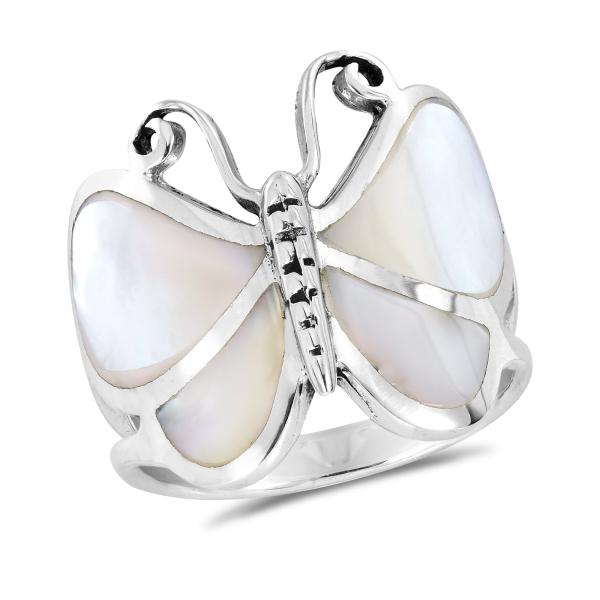 商品名: Bigホワイト母のパールバタフライ。925スターリングシルバーリング AeraVida Women's Nature Inspired Inspirational Butterfly with White Mother of Pe...