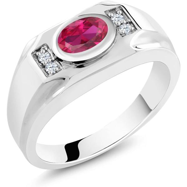 商品名[Gem Stone King] 1.71カラット シンセティック ルビー 指輪 リング メンズ シンセティック ホワイトサファイア シルバー925 7月 誕生石Gem Stone King Men's 925 Sterling Si...