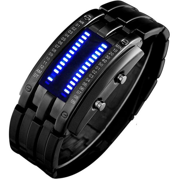 商品名バイナリマトリックスブルーLEDデジタル防水時計メンズクラシッククリエイティブファッションブラックメッキWrist WatchesFANMIS Creative Binary Matrix Blue LED Digital Water...