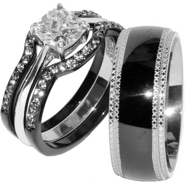 商品名His &amp; Hers 4 PCS Black IP Stainless Steel CZ Wedding Ring Set/Mens Matching Band-SIZE W6M10ブランド：L8ny商品サイズ：高さ：2.5 ...