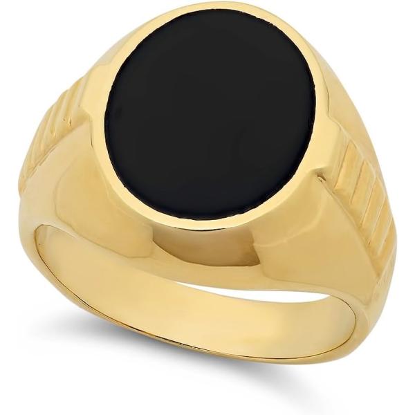 商品名メンズ ラージ 14K イエローゴールドメッキ ブラック シグネットスタイル クラシックリング, NA-ringsize, 真鍮, 宝石なしMen’s Large 14k Yellow Gold Plated Black Signet...