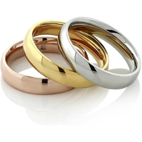 商品名[Gem Stone King] ローズ イエローゴールド 3カラー シルバー 指輪 リングStainless Steel Rose Yellow Gold and Silver Three Ring Tri-Color Band S...