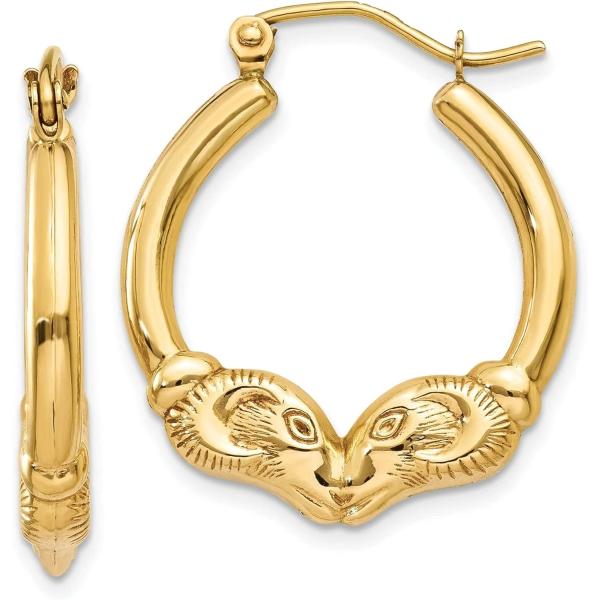 商品名14 KイエローゴールドポリッシュRamフープイヤリングhoop-earrings14K Yellow Gold Polished Ram Hoop Earringsブランド：Saris and Things商品サイズ：17重量：0 ...