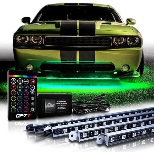 商品名OPT7 Aura Aluminum Underglow LED Lighting Kit for Cars w/Wireless Remote, Exterior Neon Accent Underbody Strips, Mult...