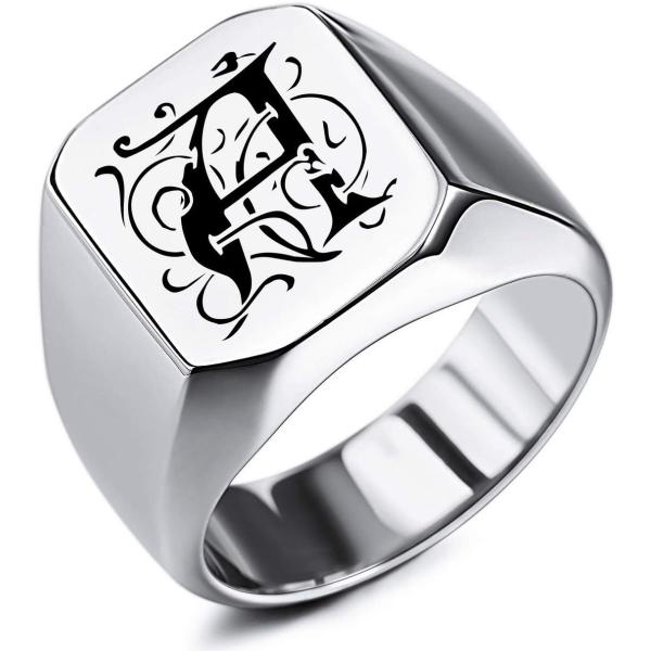 商品名MeMeDIY Custom Engraved Initial Monogram Signet Ring For Men Women Mens Rings Stainless Steel, Bundle with Ring Size ...