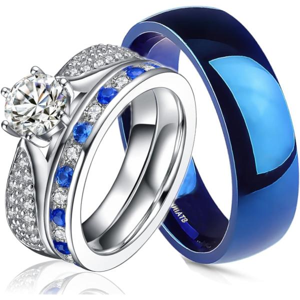 商品名His and Hers 925 Sterling Silver Blue Saphire Stainless Steel Wedding Rings Set Blue #SP24BLMSBL (Size His 10, Hers 0...