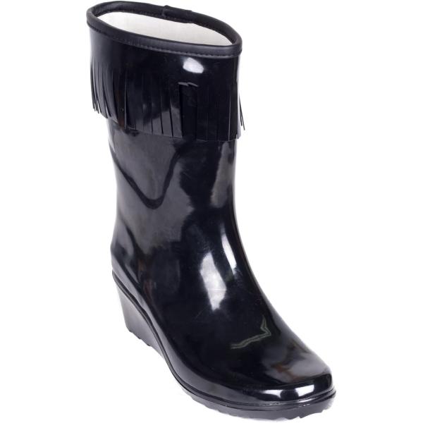 商品名[Forever Young] レディース US サイズ: 9 B(M) US カラー: ブラックForever Young Women Rain Boots, Short Rubber Wedged Boots with Fring...