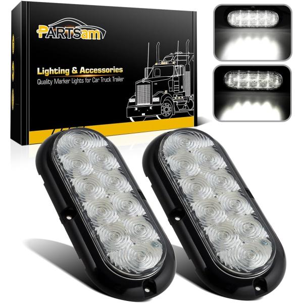 商品名Partsam 6インチ 楕円形 10LED クリア ホワイト フランジマウント ストップ ターン テール トラック トレーラー バックアップ リバースライト 2個Partsam 2pcs 6"" Oval 10LED Clear W...