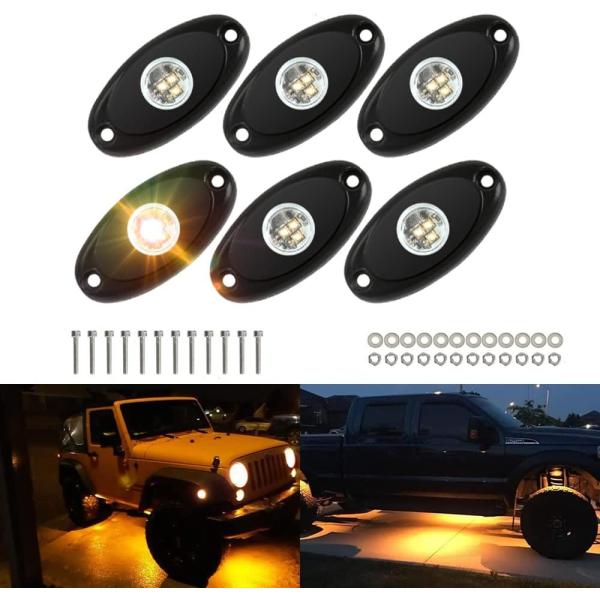 商品名アンバーLEDロックライトキット 6ポッドライト付き ジープ オフロード トラック 車 ATV SUV イエロー (アンバー)Amber LED Rock Lights, SUNPIE 6 Pods IP67 Waterproof U...