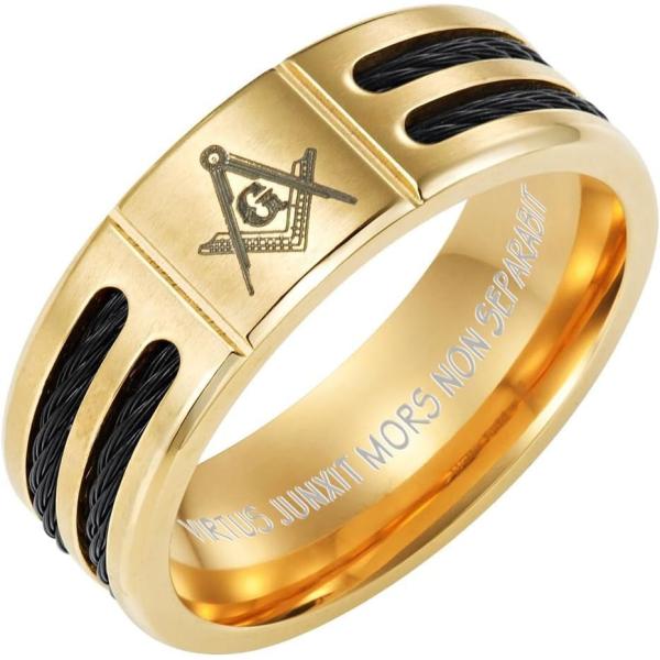 商品名Willis Judd MasonicMan メンズ チタン フリーメイソン リング ラテン彫刻 内側, 非貴金属, 宝石なしWillis Judd MasonicMan Men's Masonic Titanium Ring (Ro...